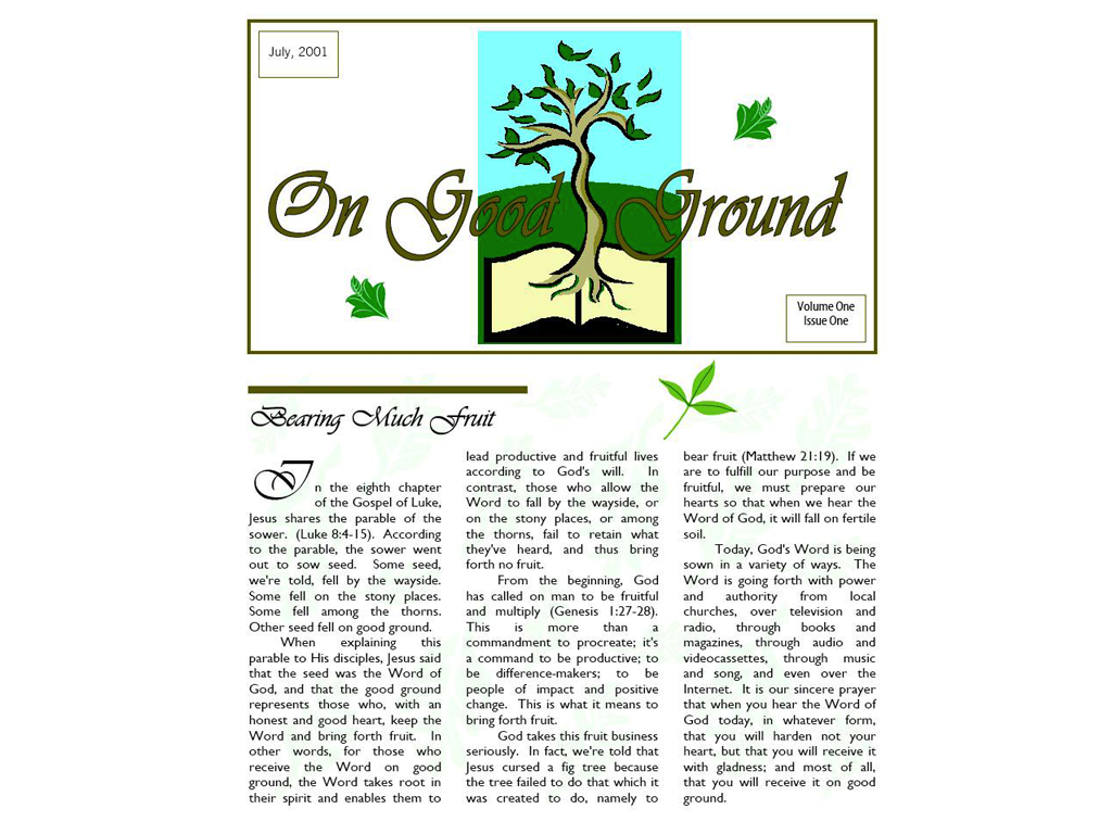 On Good Ground Newsletter - On Good Ground International Ministries